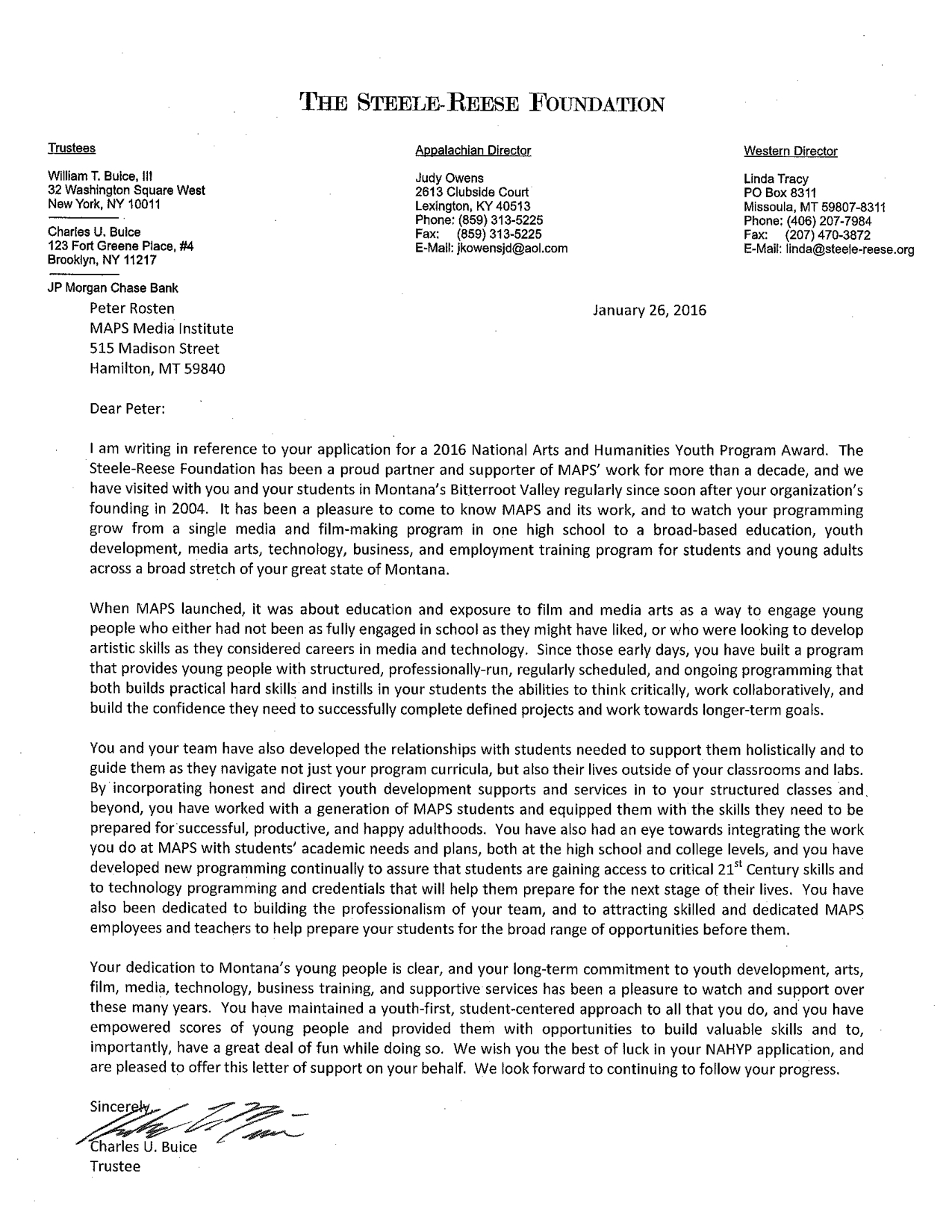 Letter From the Steele-Reese Foundation - MAPS Media Institute