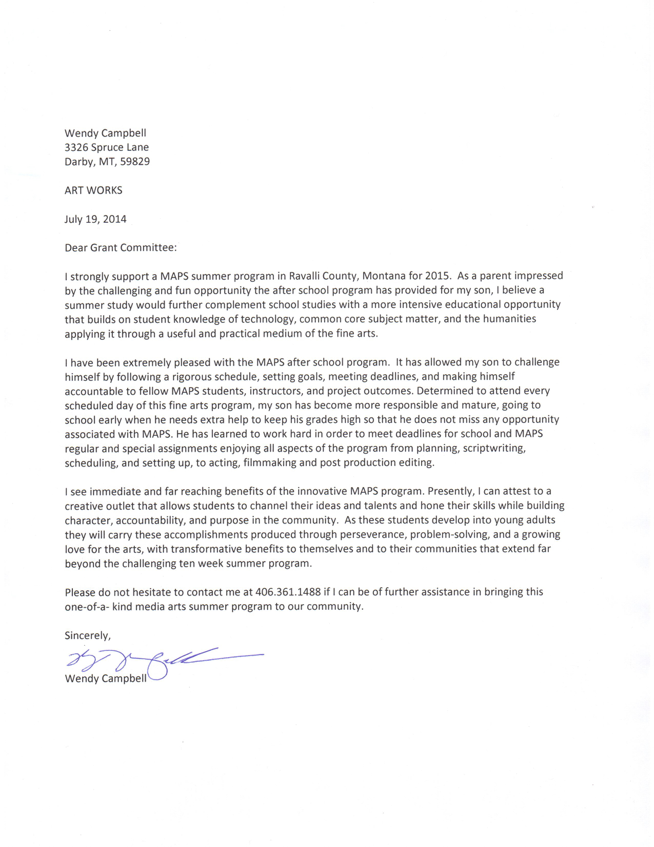 Letter From MAPS Parent - MAPS Media Institute